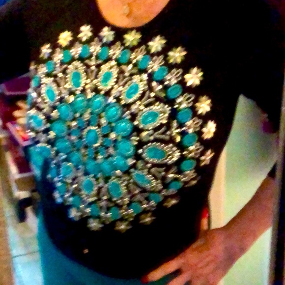 Michael Simon | Sweaters | Michael Simon Turquoise Beaded Rare Sweater ...